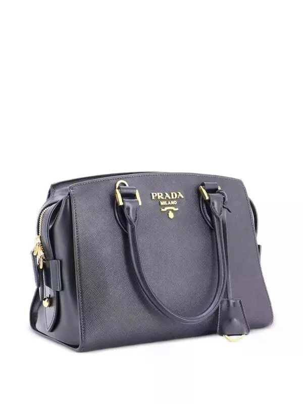 Prada Convertible Zip Around City Calfskin And Saffiano Leather Small Satchel - Black