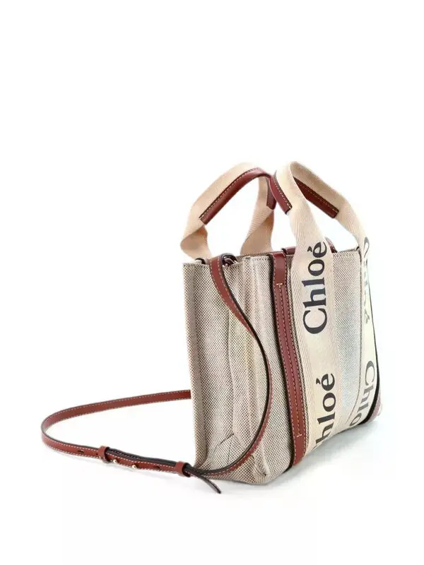 Chloé Woody Convertible Canvas With Leather Small Tote Bag - Neutrals