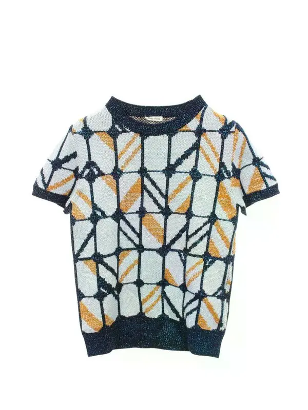 Miu Miu Geometric Pattern Crew Neck Sweater - Blue