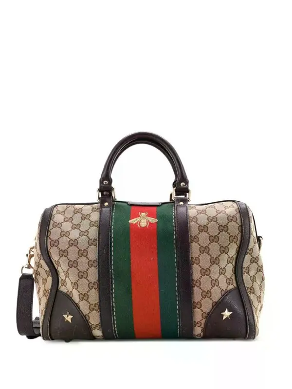 Gucci Vintage Bee Web Gg Canvas Medium Satchel - Brown