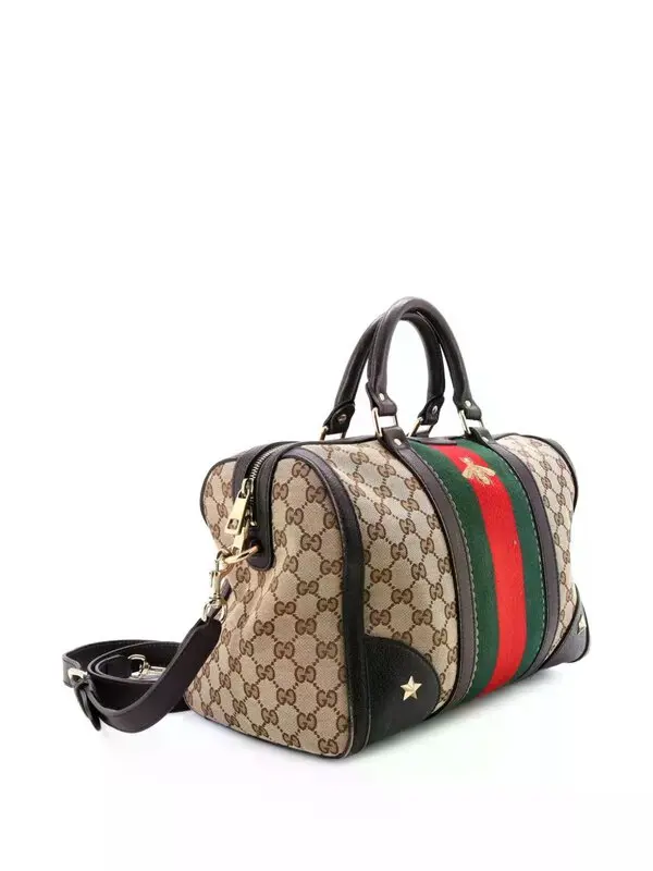 Gucci Vintage Bee Web Gg Canvas Medium Satchel - Brown