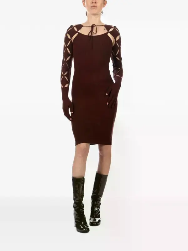 ISA BOULDER Argyle-sleeve Cut-out Mini Dress - Brown