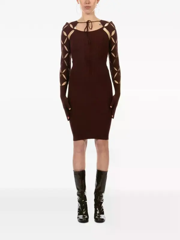 ISA BOULDER Argyle-sleeve Cut-out Mini Dress