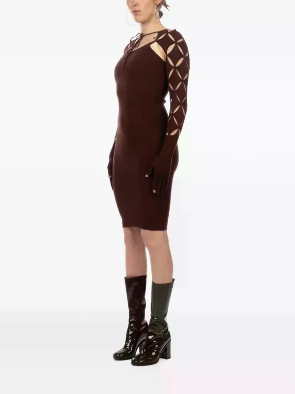 ISA BOULDER Argyle-sleeve Cut-out Mini Dress