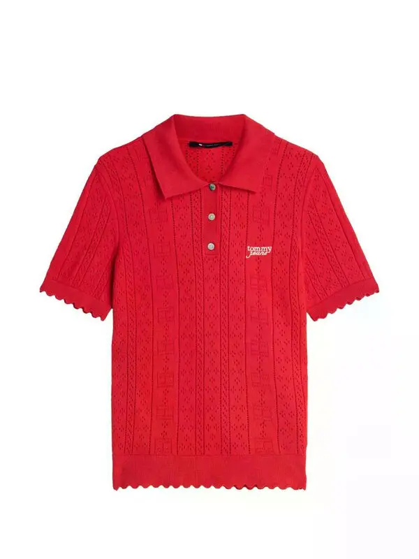 Tommy Hilfiger Pointelle Knit Scalloped Edge Sweater - Red