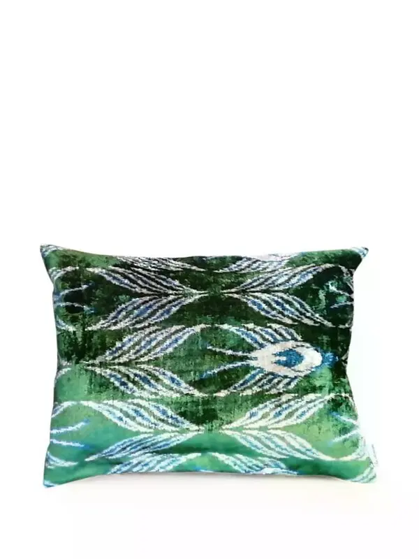 LES-OTTOMANS Ikat-print Cushion - Green