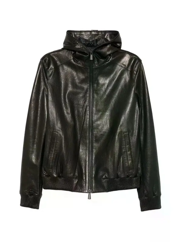 SERGIO MORETTI FIRENZE Hooded Leather Jacket - Black