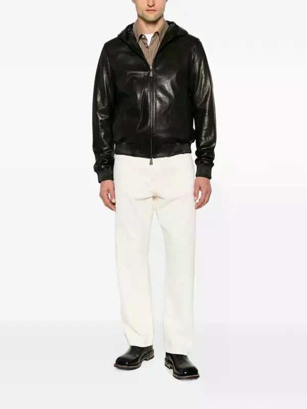 SERGIO MORETTI FIRENZE Hooded Leather Jacket
