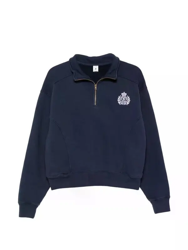 SPORTY & RICH Quarter-zip Sweatshirt With Crest Embroidery - Blue