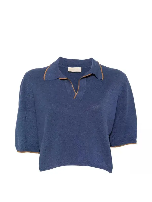 Momoni Contrast Trim Polo-collar Linen T-shirt - Blue