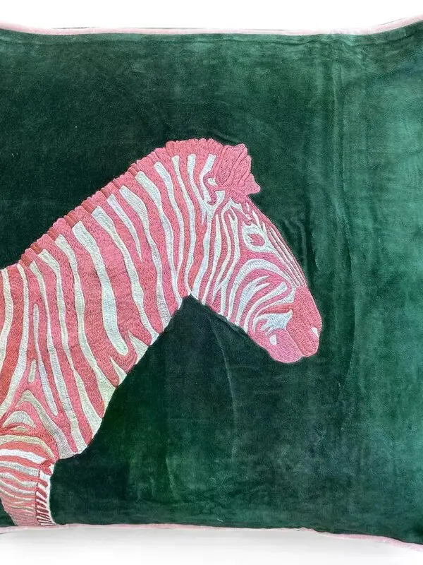 LES-OTTOMANS Zebra-embroidered Velvet Cushion