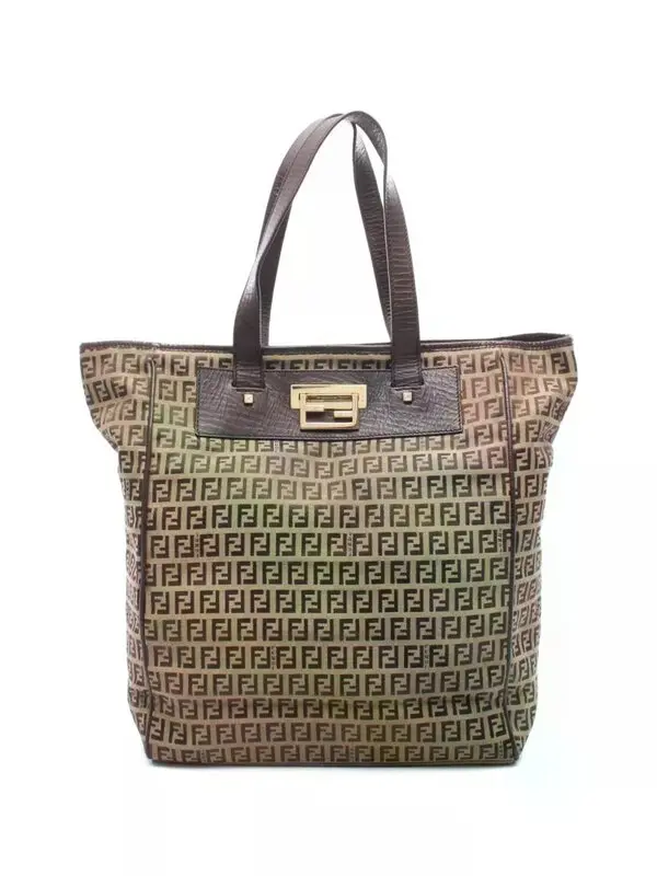 Fendi Zucchino Leather Trimmed Tote Bag - Neutrals