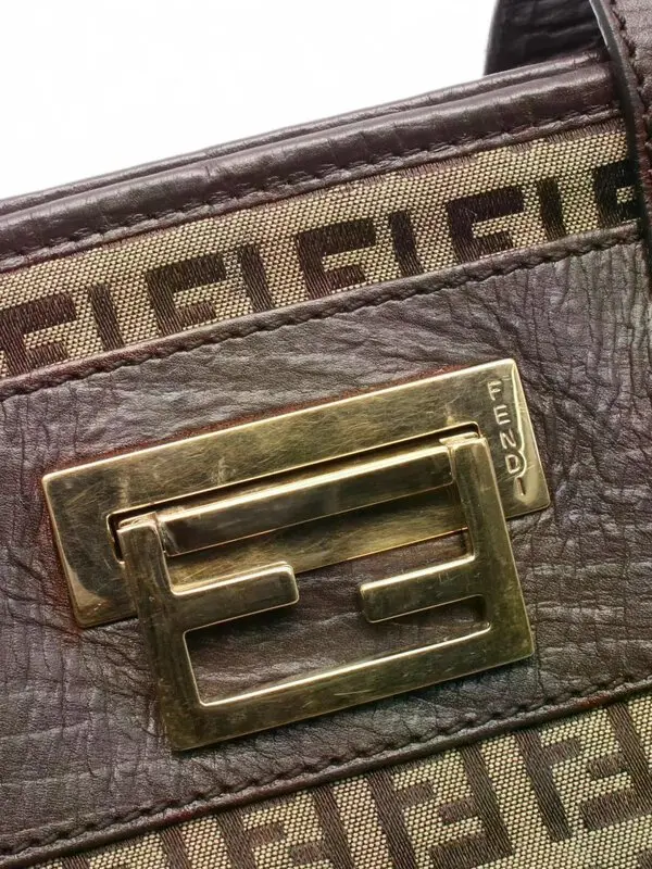 Fendi Zucchino Leather Trimmed Tote Bag