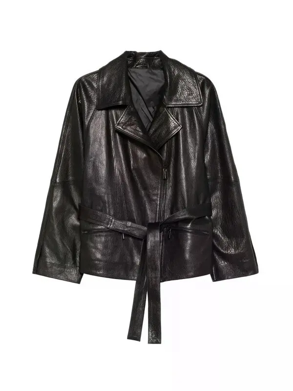 ADRIANNA FERETTI Belted Leather Jacket - Black