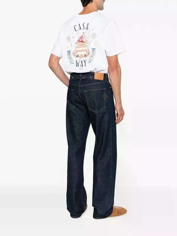 Casablanca Embroidered Logo Cinch Strap Jeans - Blue