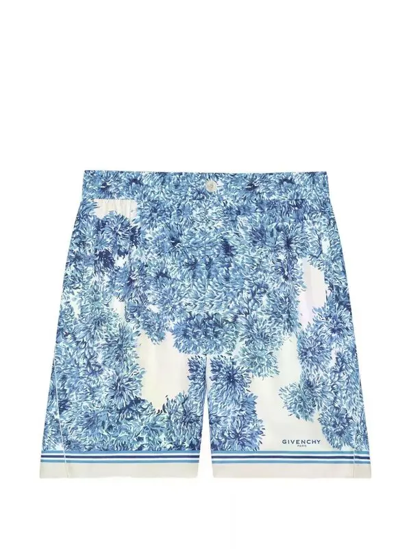 Givenchy Couture Seam Floral-print Silk Bermuda Shorts - Blue