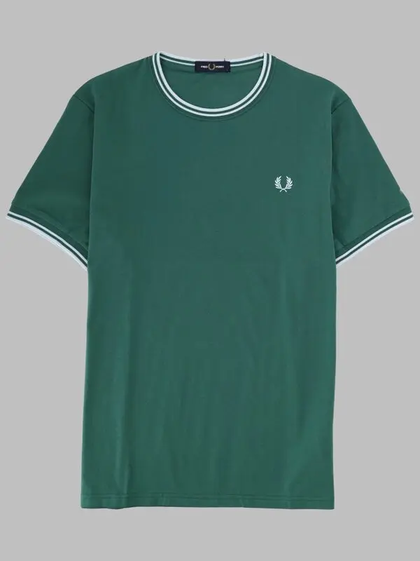 Fred Perry T Shirt Con Doppia Riga - Green