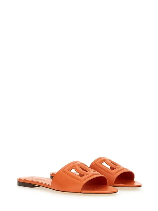 Dolce & Gabbana Leather Logo Slide Sandals - Orange