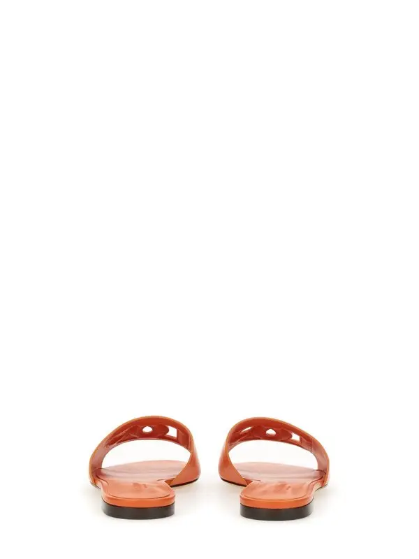 Dolce & Gabbana Leather Logo Slide Sandals - Orange