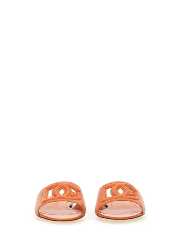 Dolce & Gabbana Leather Logo Slide Sandals - Orange