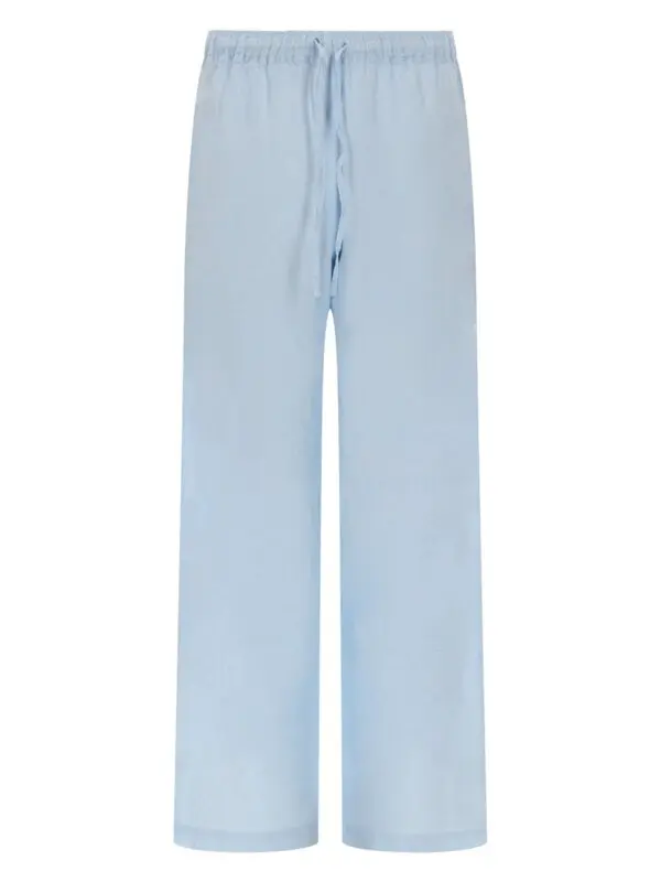 120% Lino Pantalone Ampio In Lino - Azure