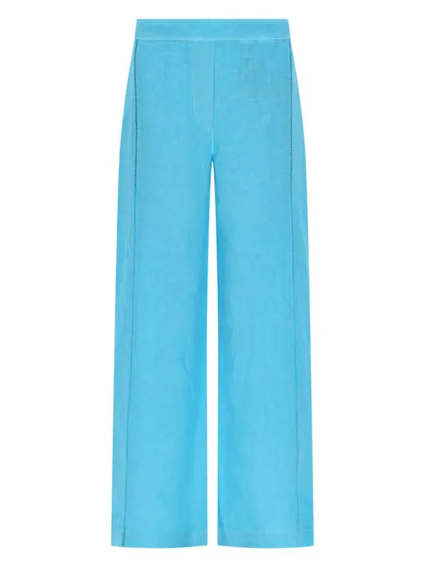 120% Lino Pantalone Ampio In Lino - Azure