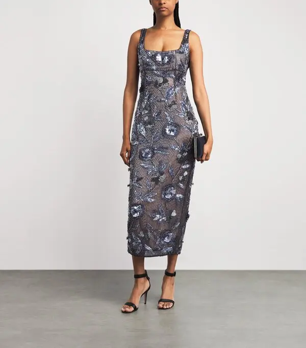 Rachel Gilbert Embellished Floral Midi Dress