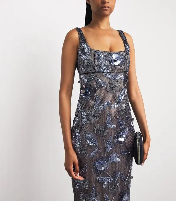 Rachel Gilbert Embellished Floral Midi Dress