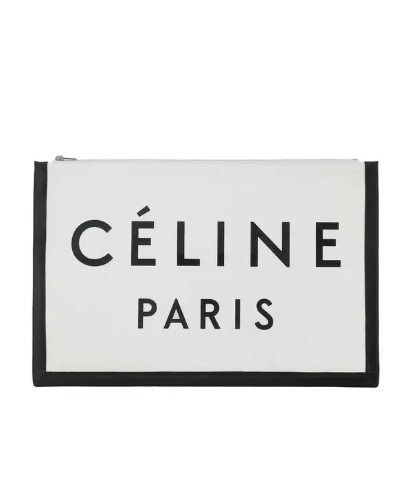 Celine Printed Clutch - White/black