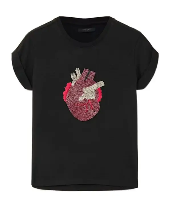 ALLSAINTS Andrea Beaded Heart T-shirt - Black
