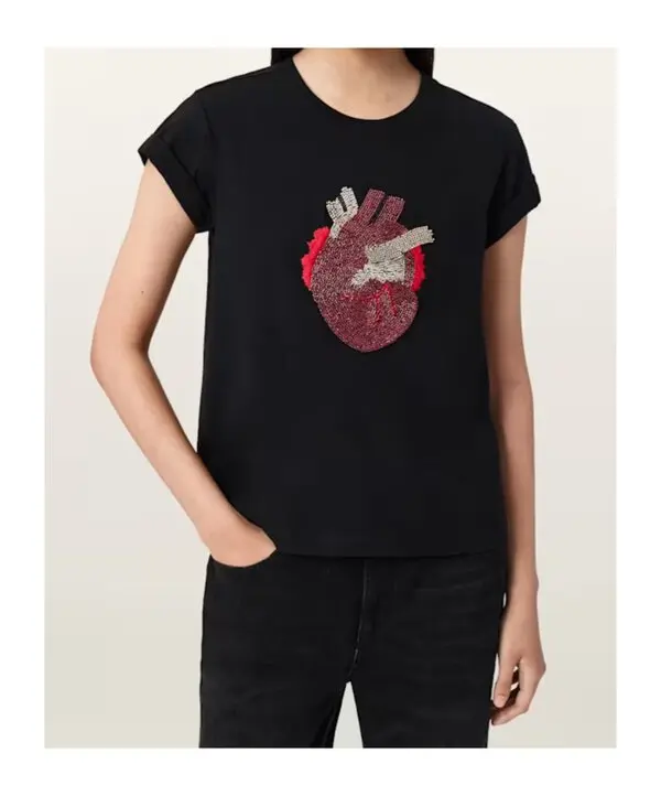 ALLSAINTS Andrea Beaded Heart T-shirt