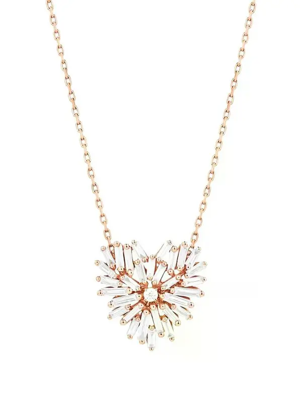 SUZANNE KALAN 18k Rose Gold Diamond Heart Pendant Necklace - Pink