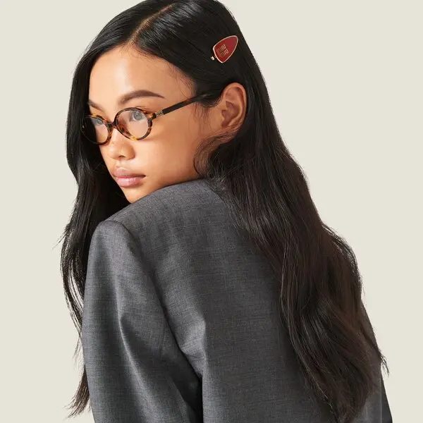 Miu Miu Enameled Metal Hair Clip With Logo Detail