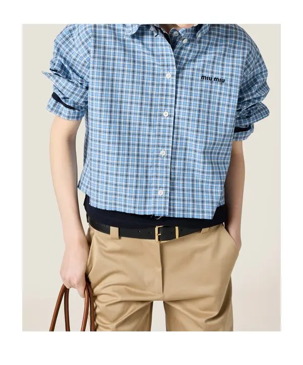 Miu Miu Checked Cropped Shirt - Light Blue/blue
