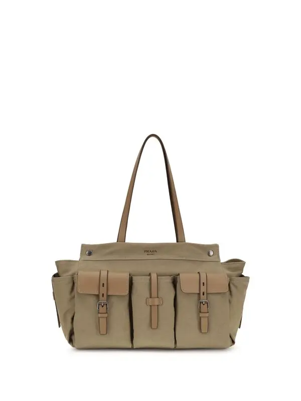 Prada Route Tote Bag In Canvas And Leather