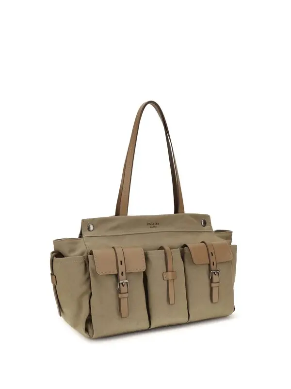Prada Route Tote Bag In Canvas And Leather