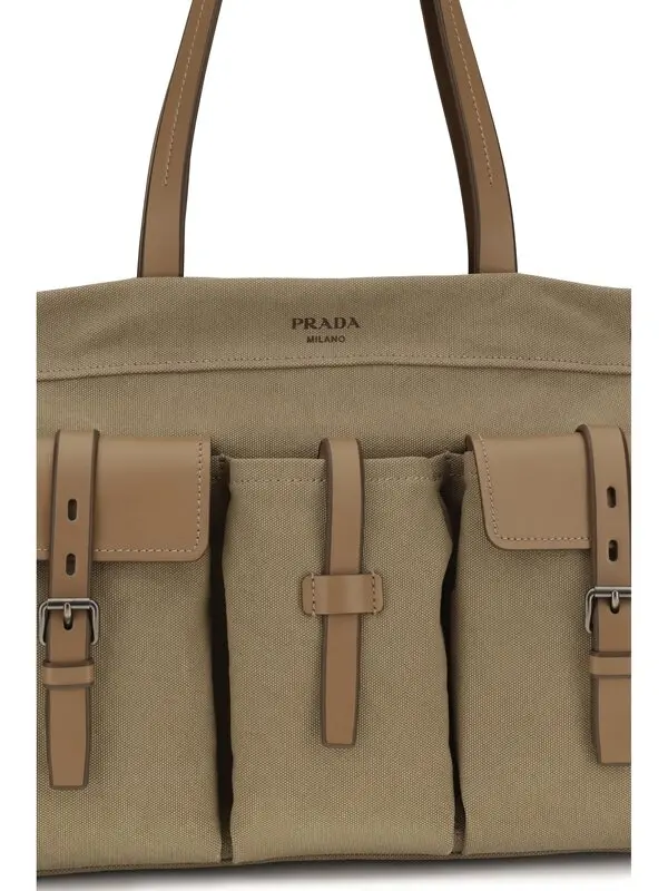 Prada Route Tote Bag In Canvas And Leather