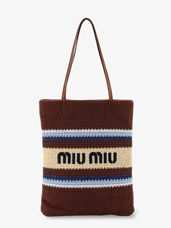 Miu Miu Knitted Shopping Bag With Embroidered Logo - Multicolor