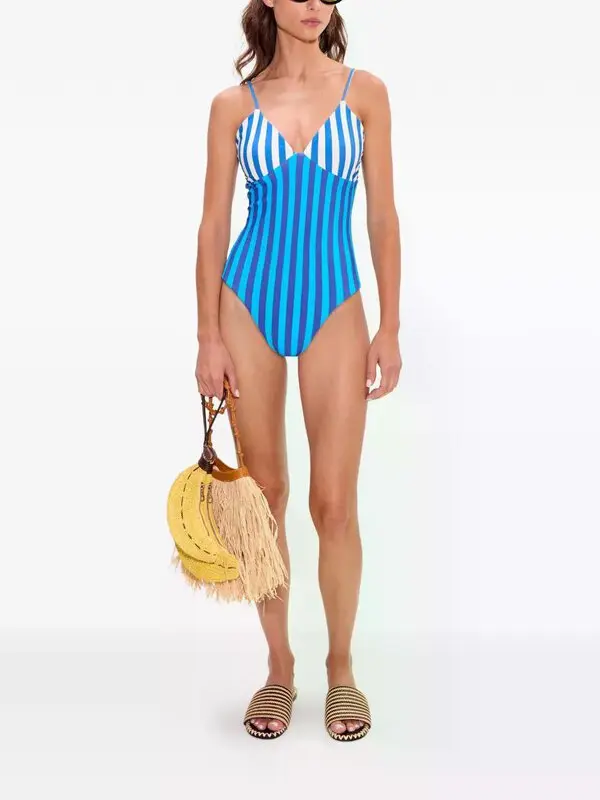 SIMONMILLER V-neck Striped Swimsuit - Blue