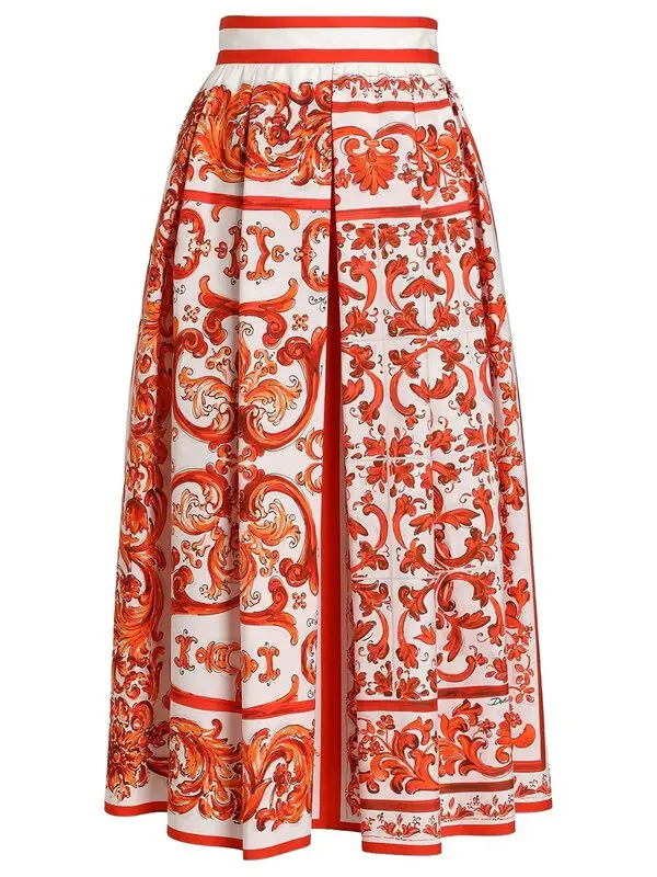 Dolce & Gabbana Majolica Print Pleated Poplin Skirt - Multicolor
