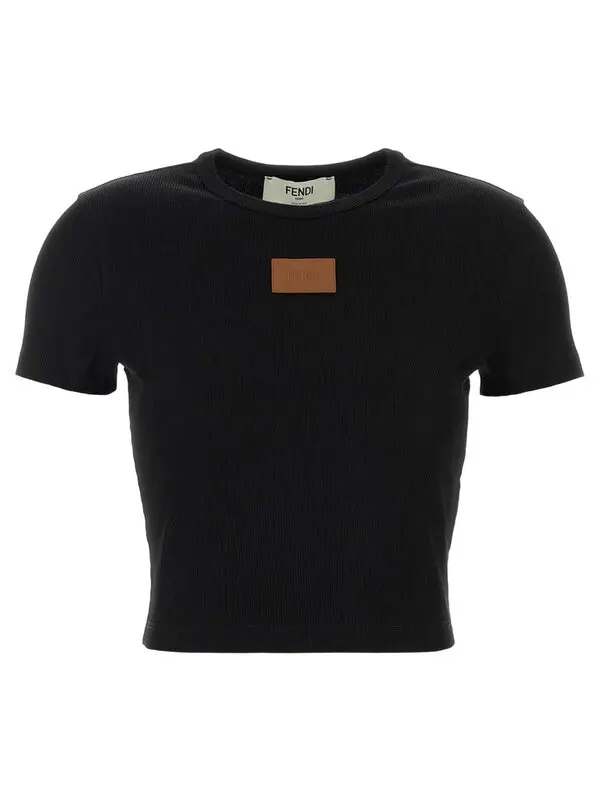 Fendi Lea Ribbed Logo-patch T-shirt - Black