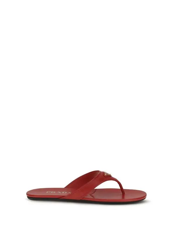 Prada Patent Leather Thong Sandals With Metal Buckle And Logo Detail