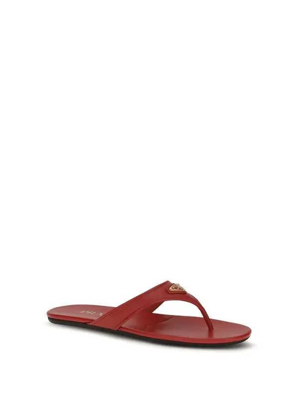 Prada Patent Leather Thong Sandals With Metal Buckle And Logo Detail