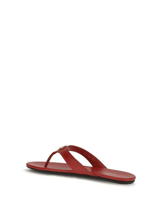 Prada Patent Leather Thong Sandals With Metal Buckle And Logo Detail