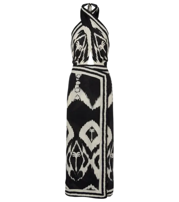Johanna Ortiz Printed Linen Midi Dress - Black