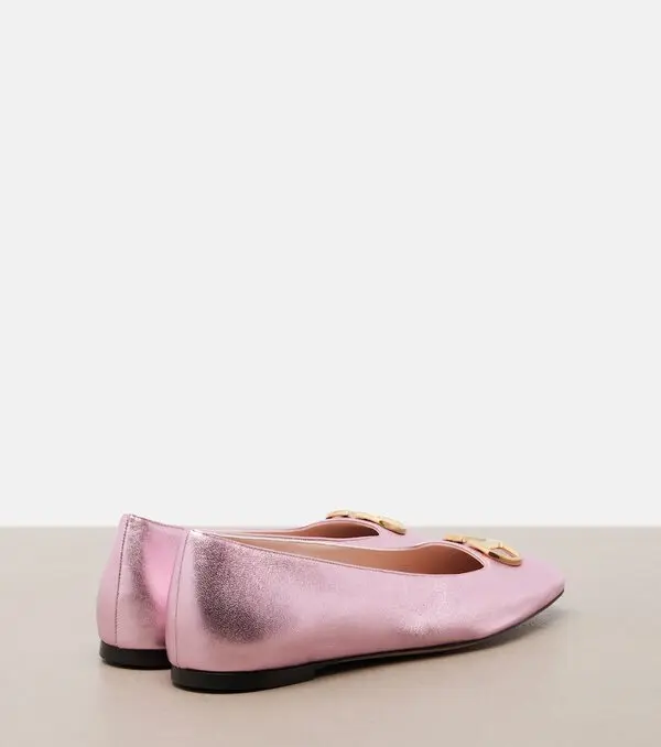 Valentino Garavani Vlogo Metallic Leather Ballet Flats
