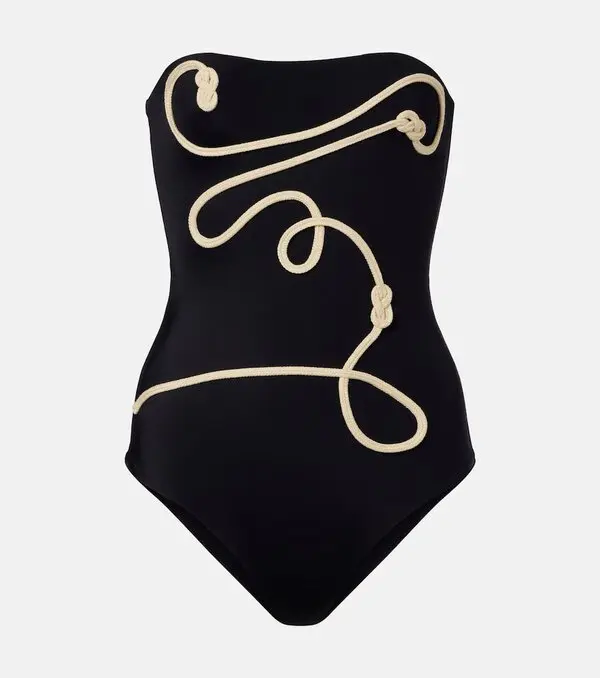 Johanna Ortiz Embroidered One Piece Swimsuit - Black