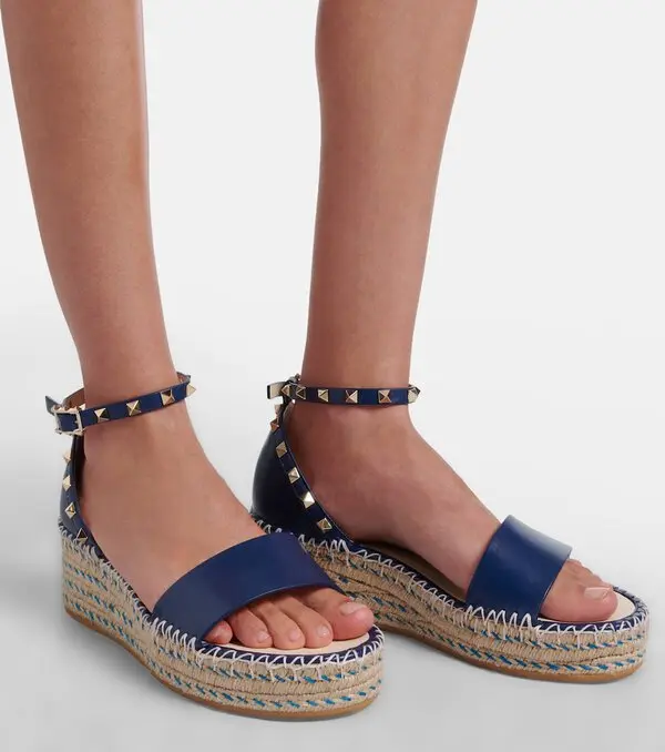 Valentino Garavani Rockstud Leather Espadrille Wedges
