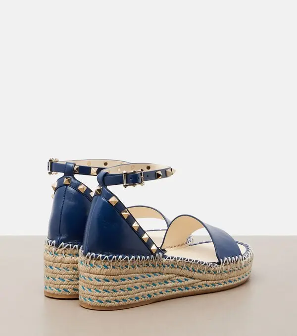 Valentino Garavani Rockstud Leather Espadrille Wedges