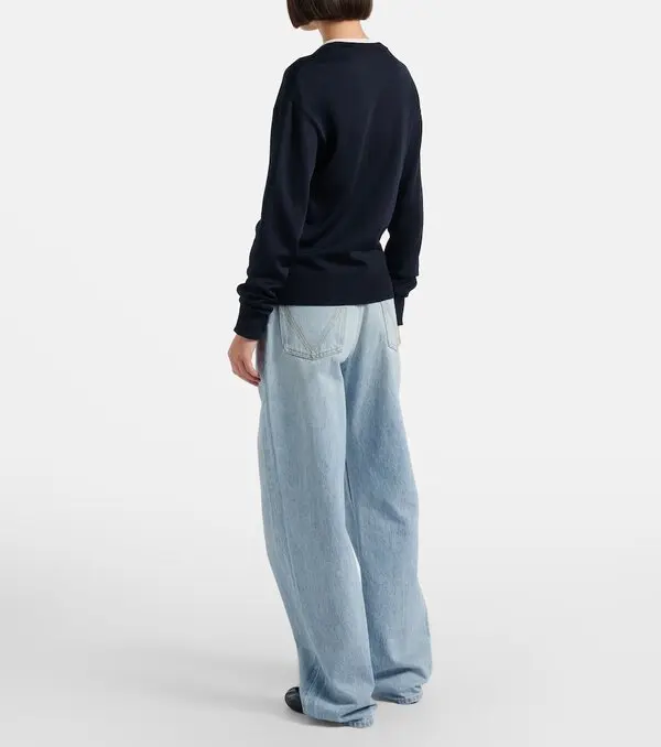 Bottega Veneta Intrecciato Leather-trimmed Wide-leg Jeans - Blue